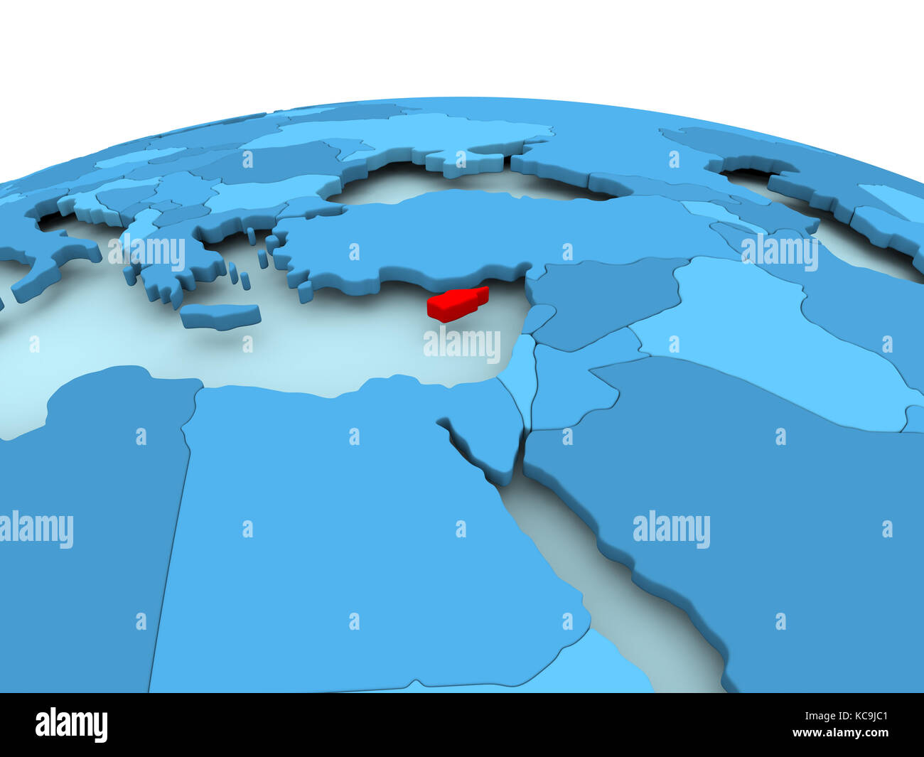 Map of Cyprus in red on blue political globe. 3D illustration Stock ...