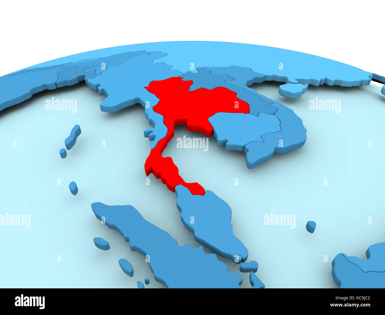 Map of Thailand in red on blue political globe. 3D illustration Stock ...