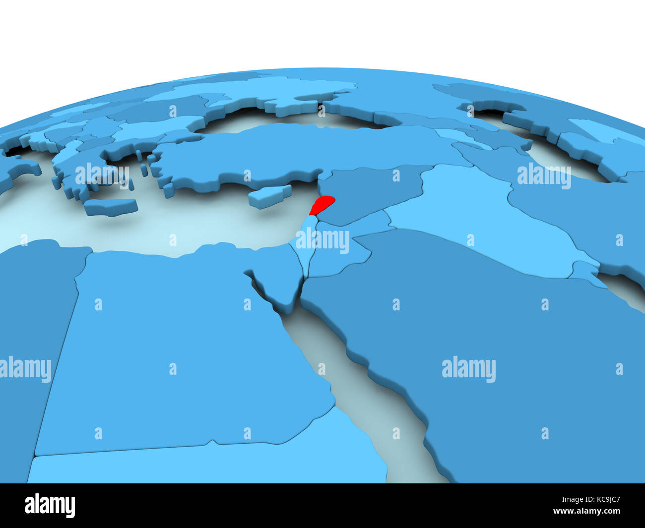 Map of Lebanon in red on blue political globe. 3D illustration Stock ...