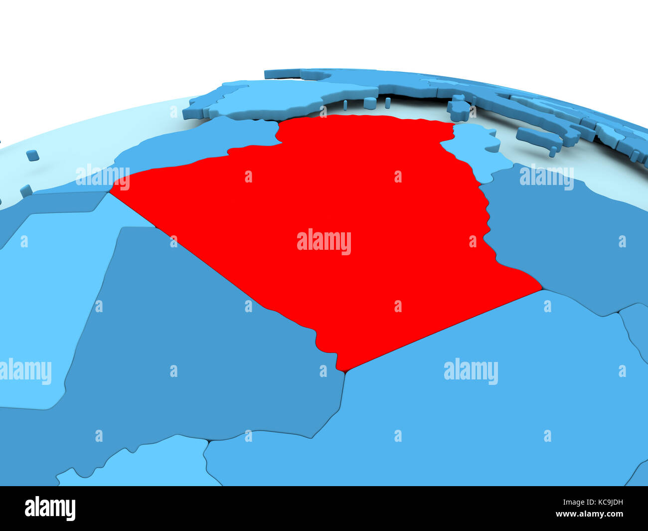 Map of Algeria in red on blue political globe. 3D illustration Stock ...