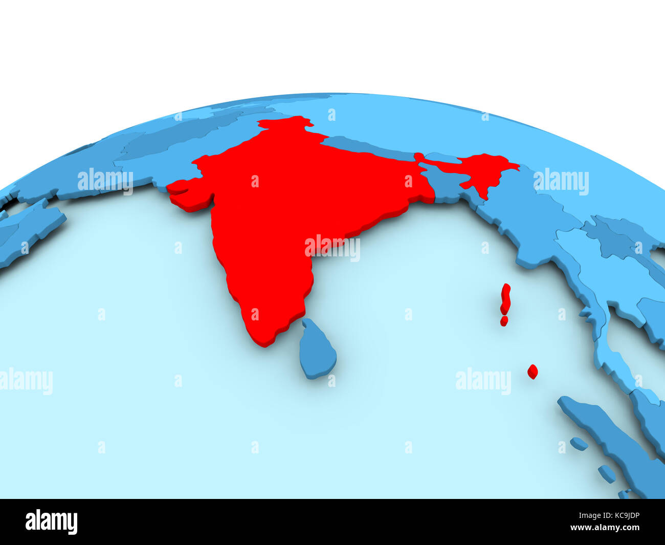 Map of India in red on blue political globe. 3D illustration Stock ...