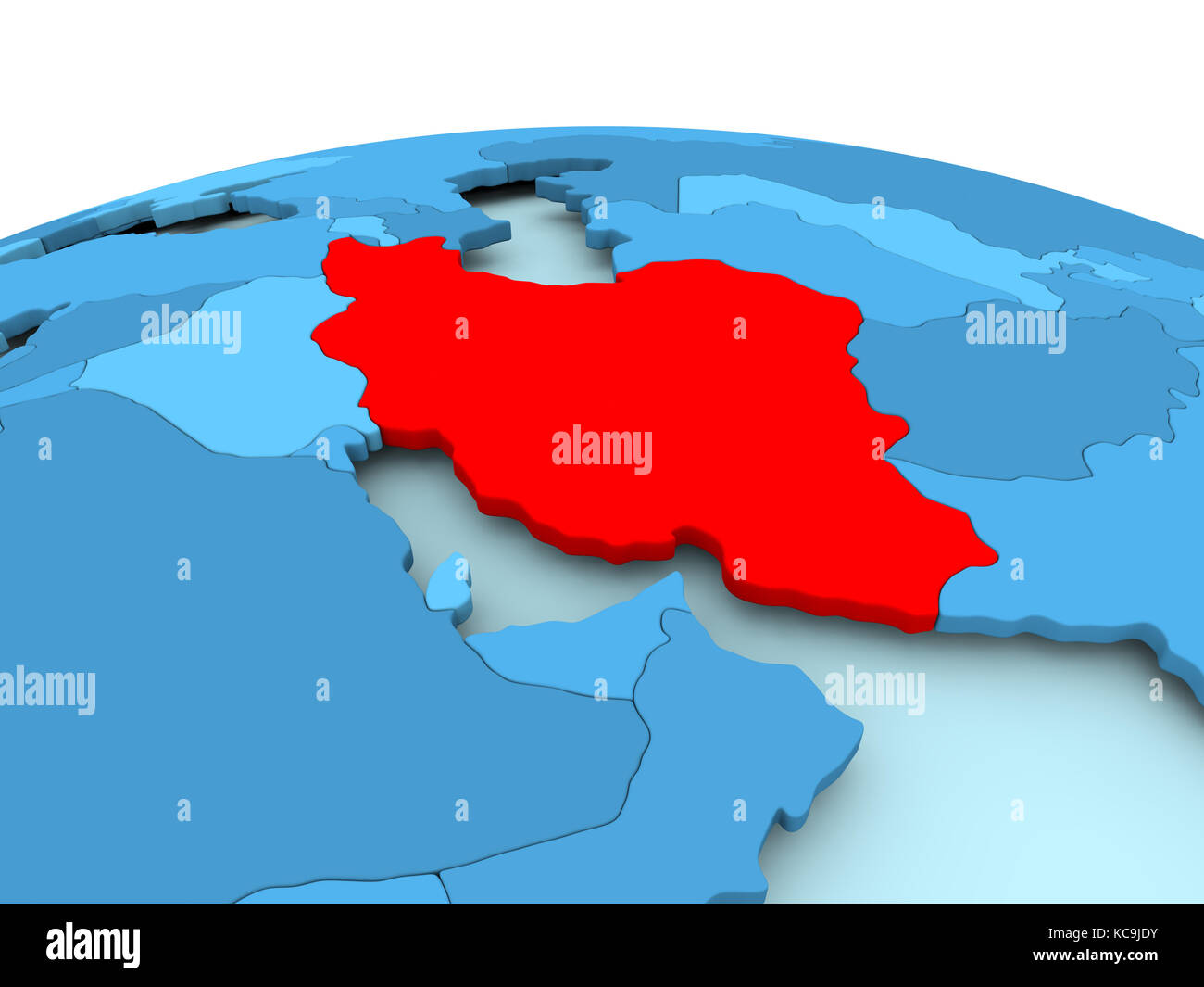 Map of Iran in red on blue political globe. 3D illustration Stock Photo ...