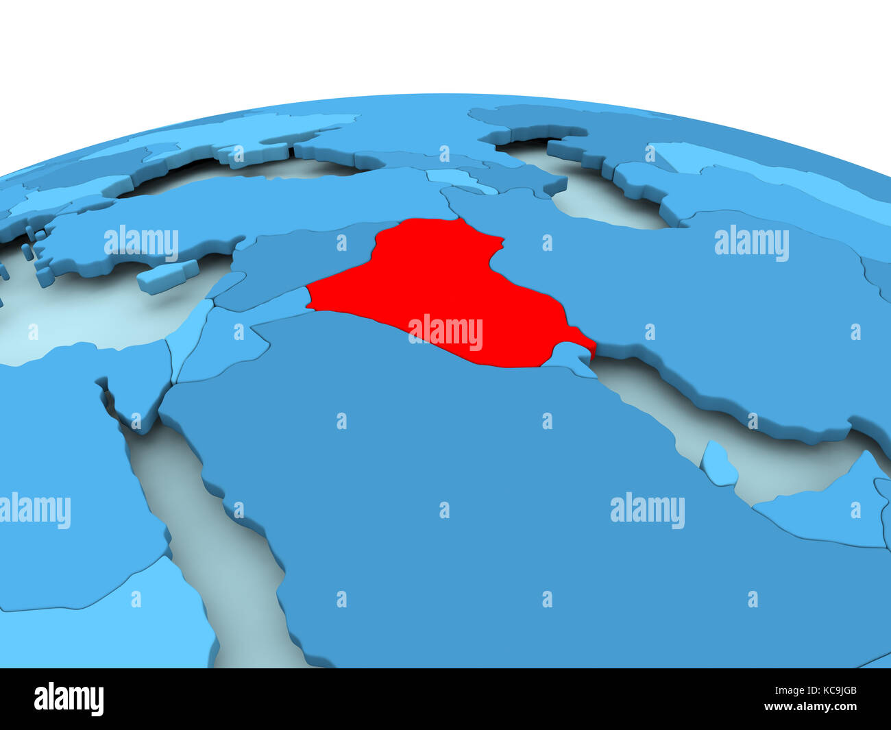 Map of Iraq in red on blue political globe. 3D illustration Stock Photo ...