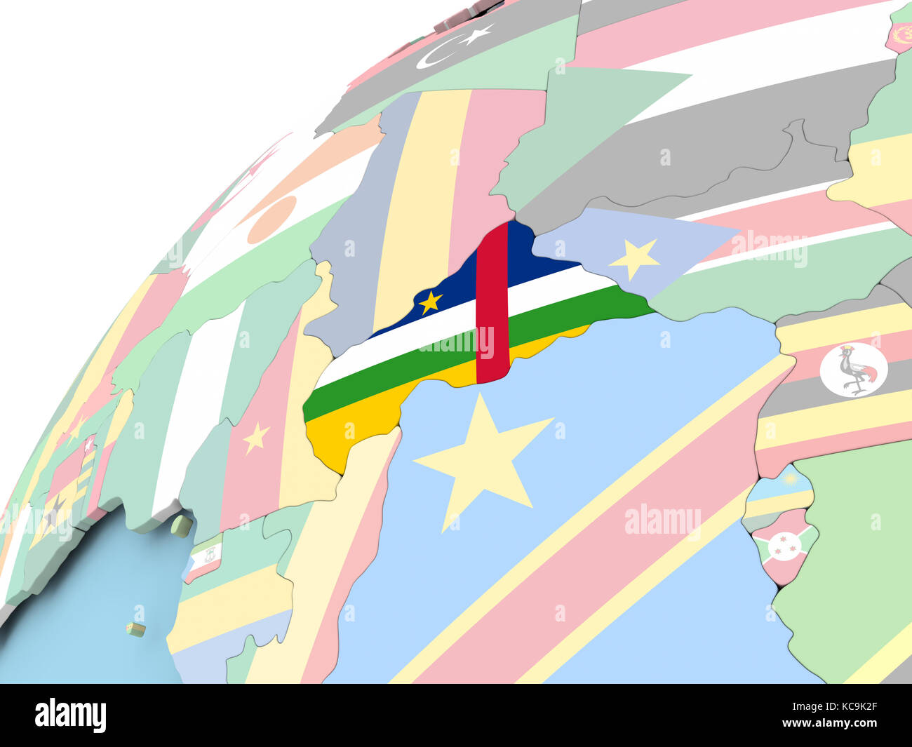 Map of Central Africa on political globe with embedded flag. 3D ...