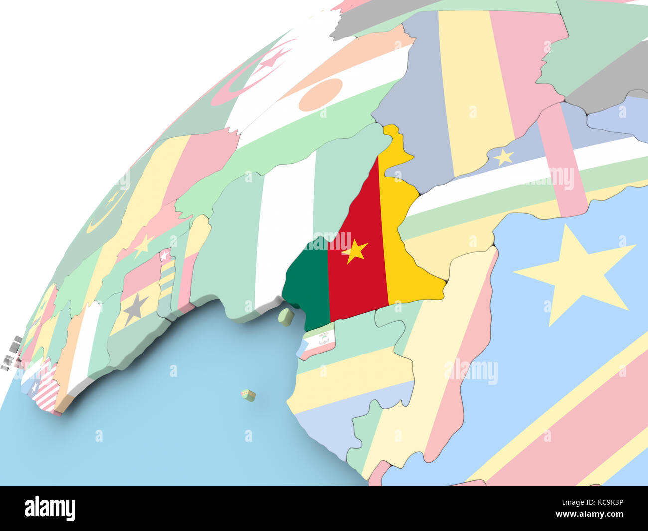 Map of Cameroon on political globe with embedded flag. 3D illustration ...