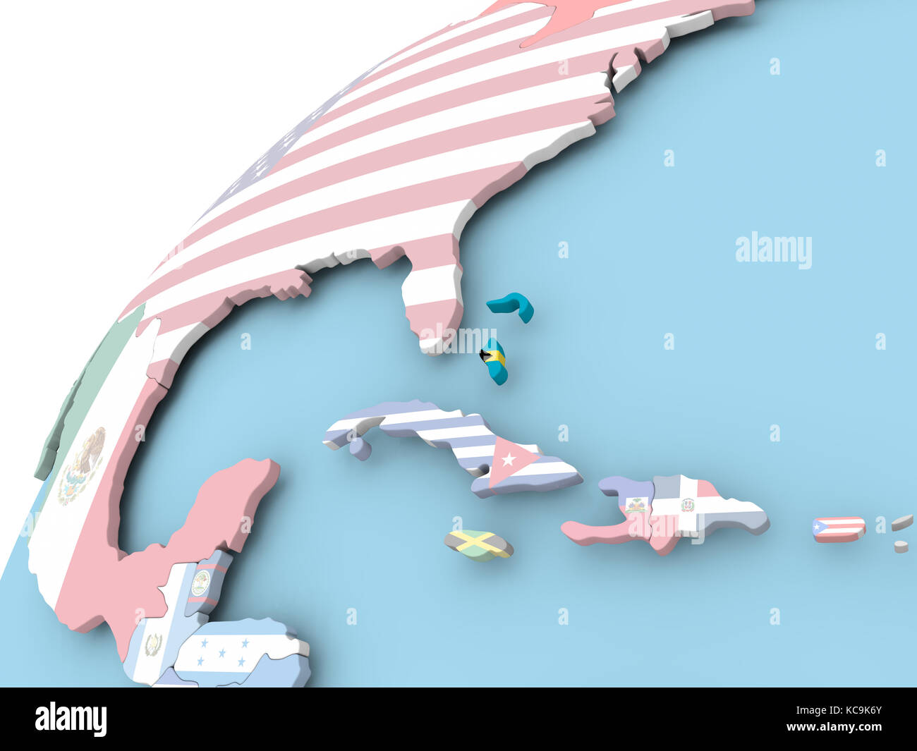 Map of Bahamas on political globe with embedded flag. 3D illustration ...