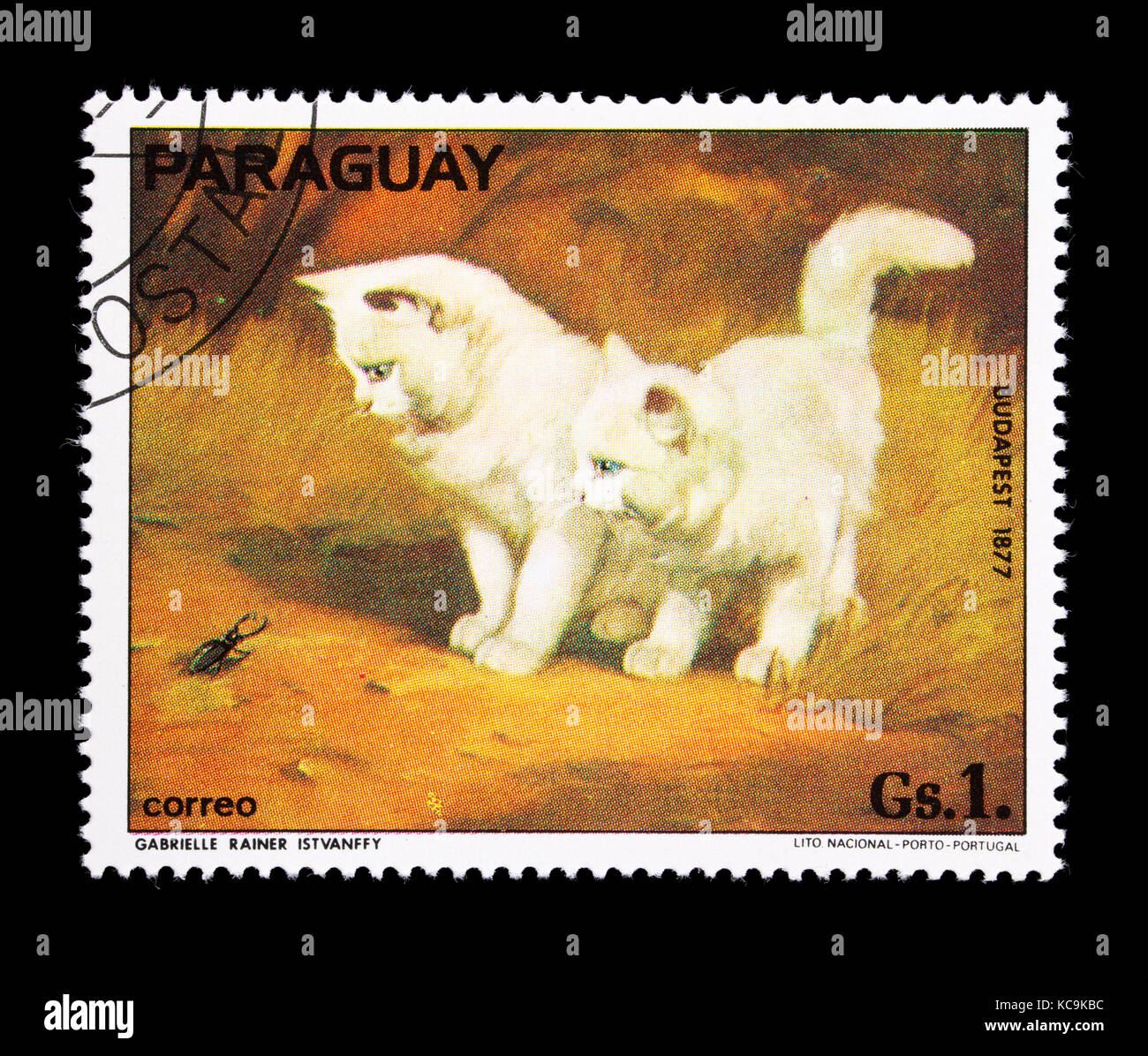 Postage stamp from Paraguay depicting a painting of two cats by ...