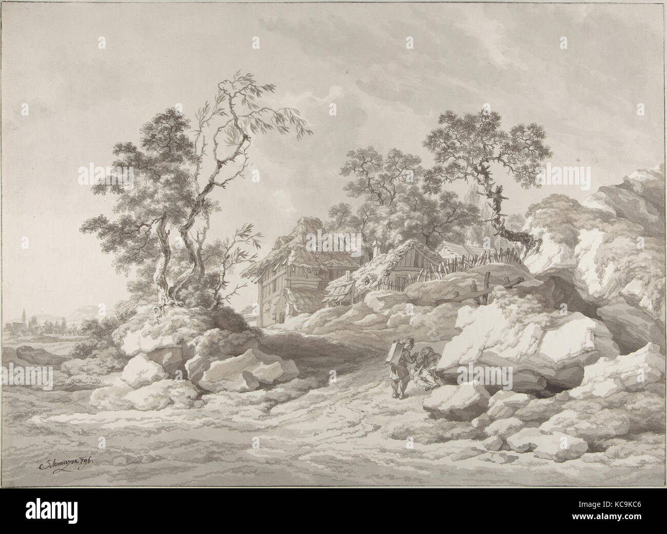 Landscape near Mödling with figures, Jakob Matthias Schmutzer, 1795 ...