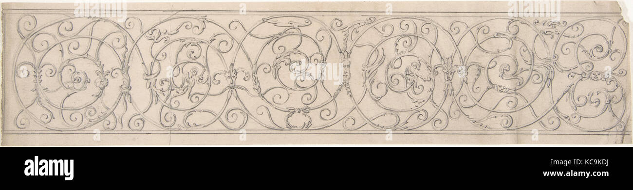 Panel of Curvilinear Metal Ornament Adorned with Masks and Winged ...