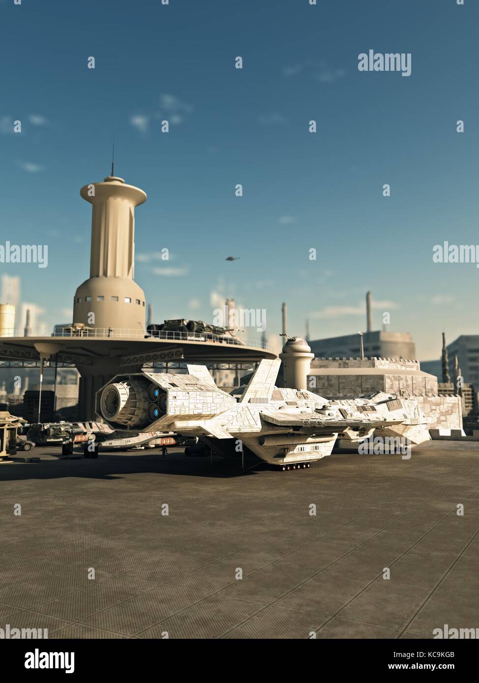 Spaceship at Future City Spaceport Stock Photo - Alamy