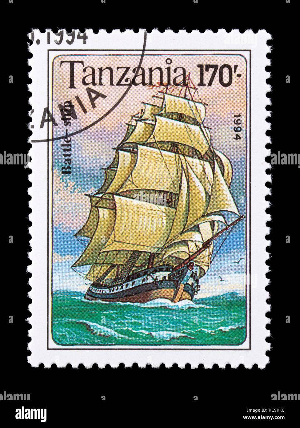 Postage stamp from Tanzania depicting a Line of Battle ship Stock Photo ...