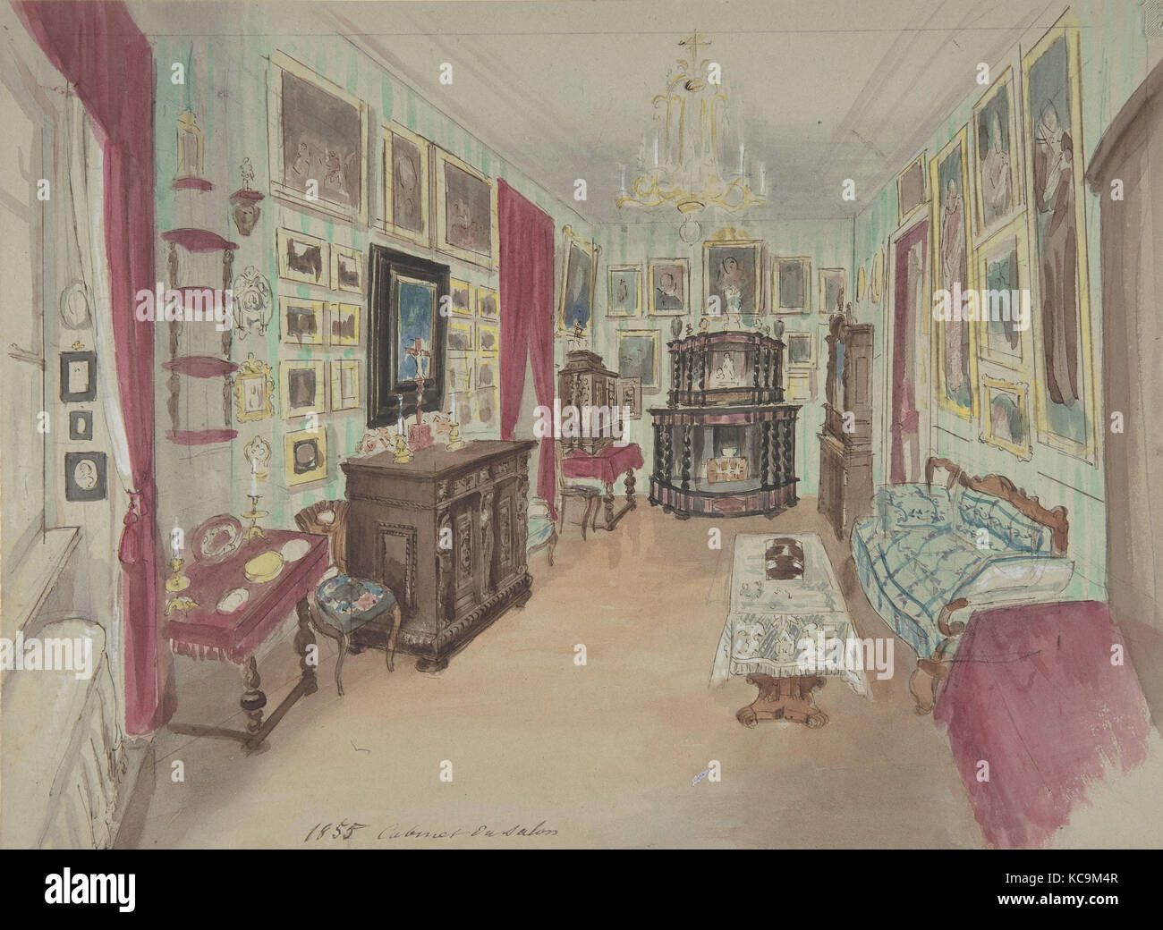 Drawing of an Interior: Cabinet du Salon, Anonymous, French, 19th ...