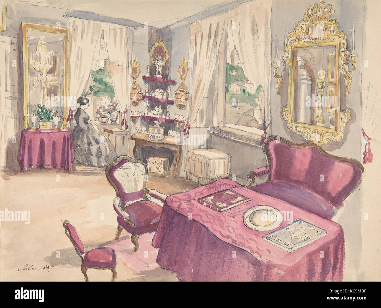 Drawing of an Interior: Salon, Anonymous, French, 19th century, 1857 ...