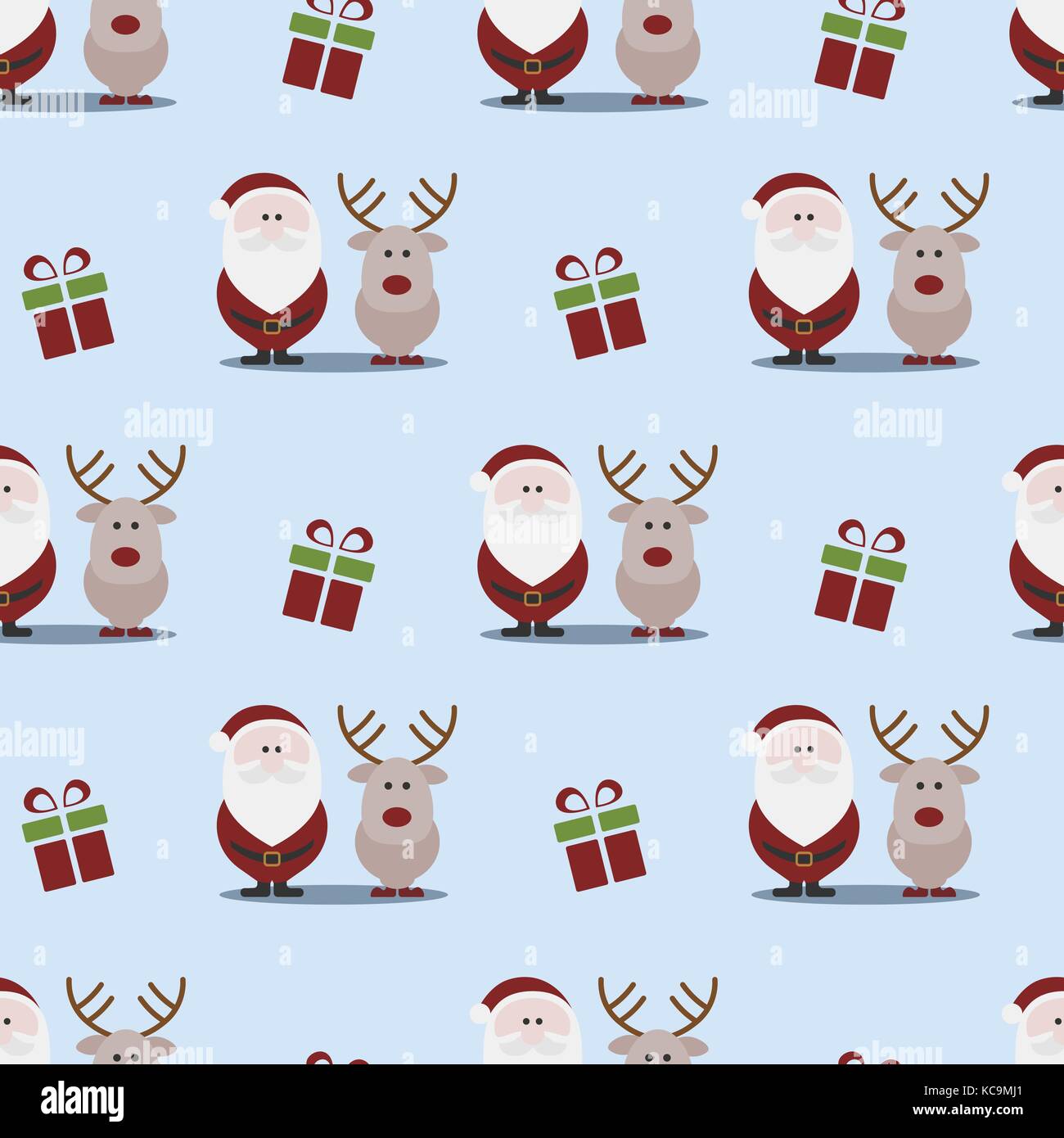 Santa Claus seamless pattern on blue background. Flat vector ...
