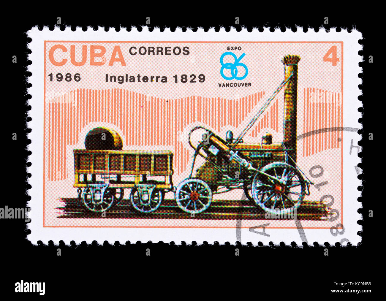 Postage stamp from Cuba depicting the steam locomotive Stephenson's ...