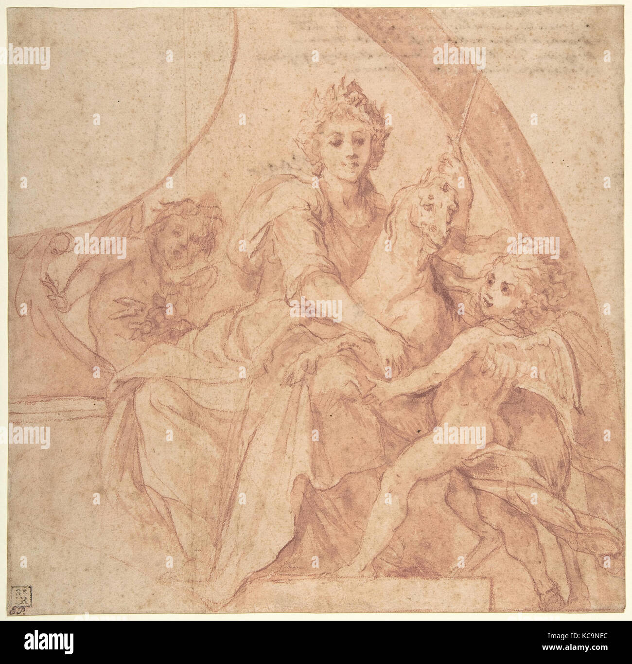Allegorical Figure of Purity with a Unicorn and Two Putti (recto); Study of the Same Figures ...