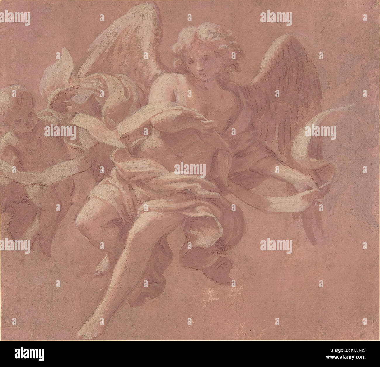 Putto and Angel Holding a Banderole., Antonio Franchi, 1706 Stock Photo ...
