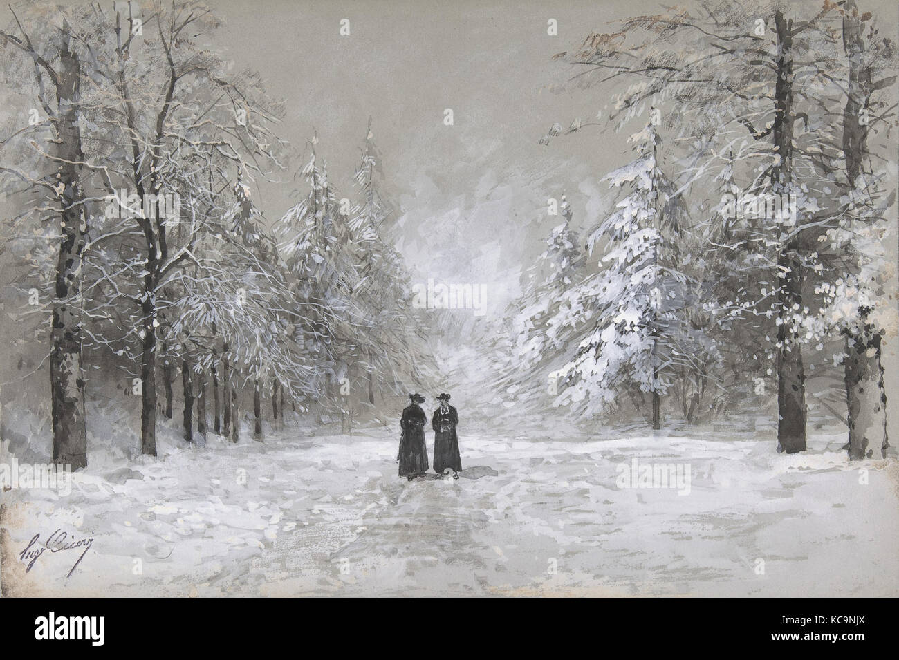 Winter Scene with Two Men, 1830–90, Watercolor over graphite ...