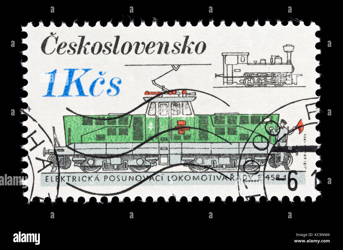 Postage stamp from Czechoslovakia depicting a E458.1 train locomotive ...