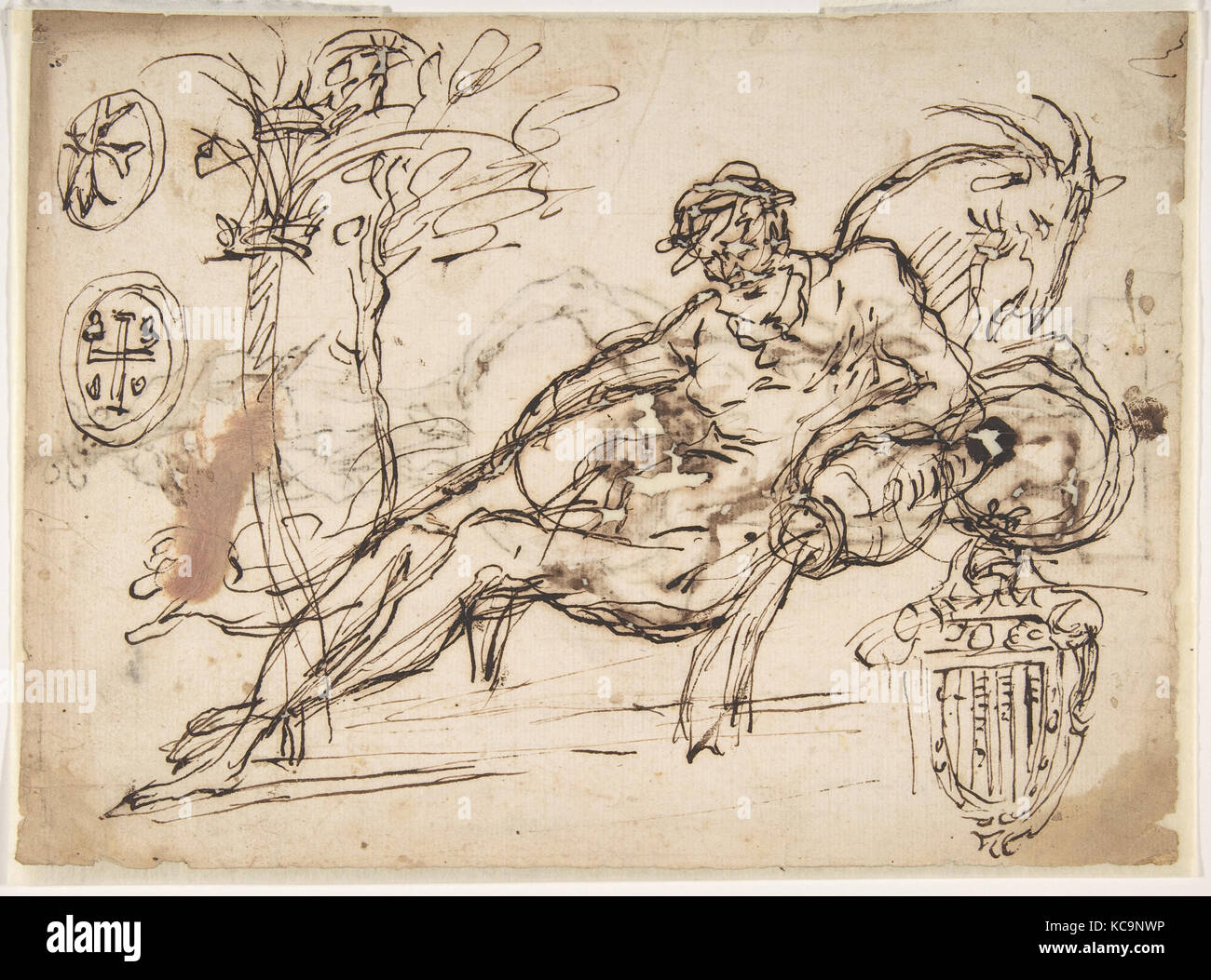 Reclining River God, a Goat's Head, and Studies of Heraldic Emblems ...