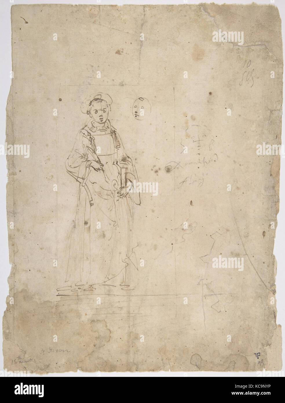 Standing Figure of Saint Stephen and the Head of Another Figure Within ...