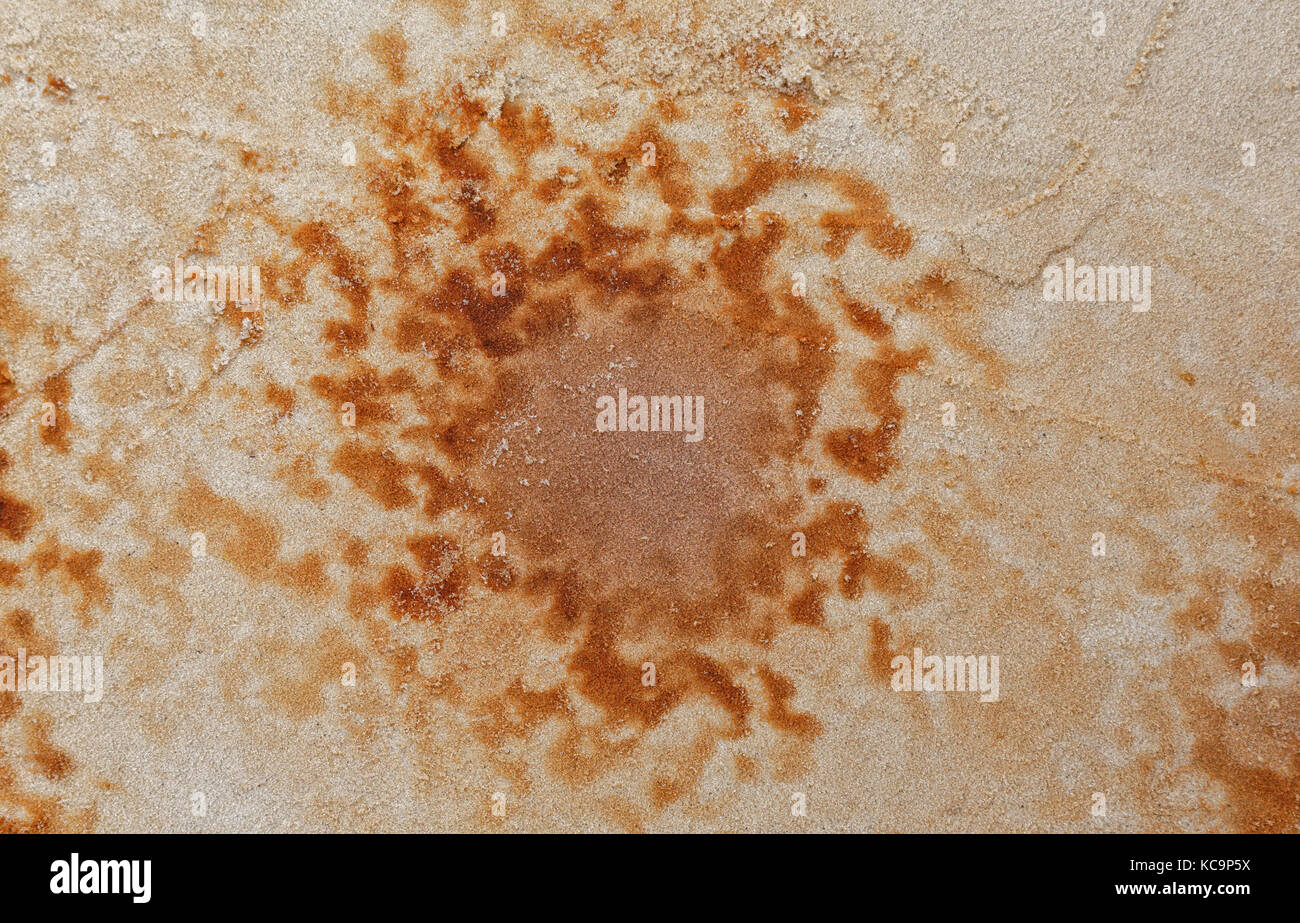 Spots of bog iron ore on a level surface of sand,as background Stock ...