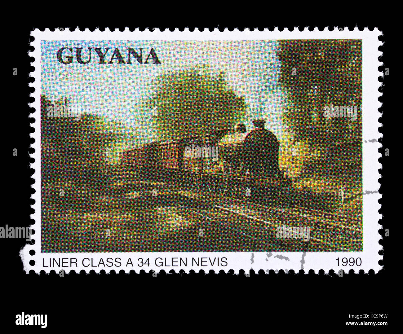 Postage stamp from Guyana depicting a Liner Class a 34 steam engine ...
