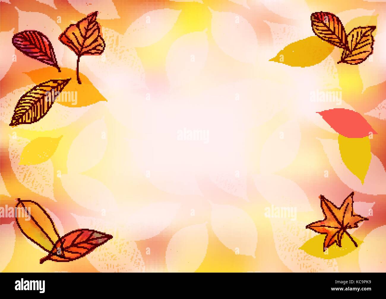 Vector and watercolour horizontal autumn background with leaves Stock ...