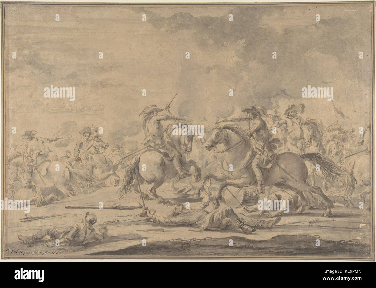 Cavalry Battle, n.d., Pen and bistre, washed with bistre and ink, 12 5/ ...