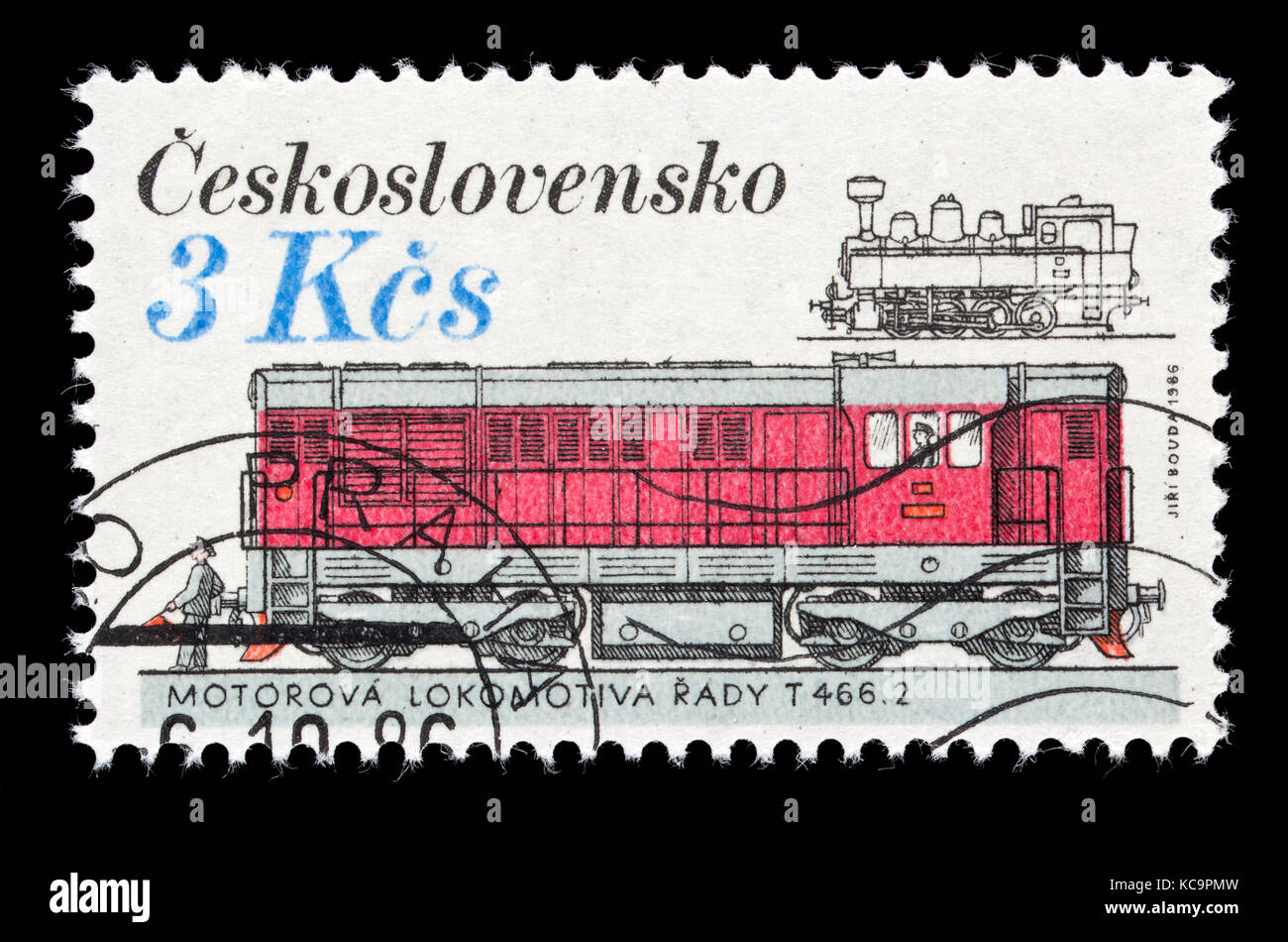 Postage stamp from Czechoslovakia depicting a T466.2 locomotive and ...