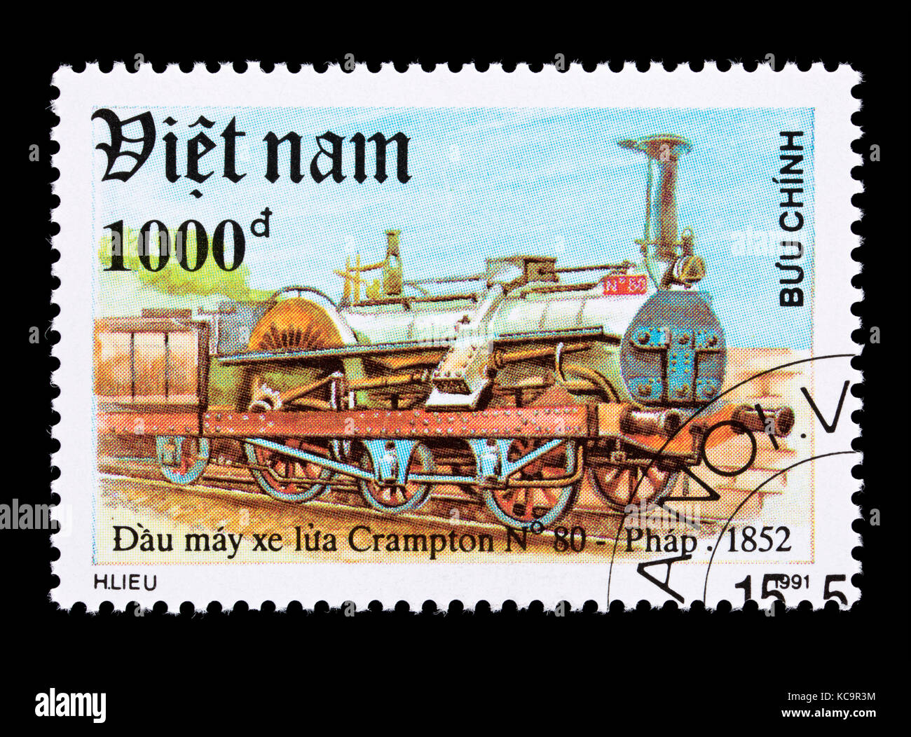 Postage stamp from Vietnam depicting the Crampton early steam ...