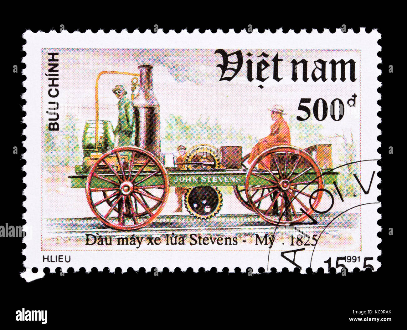 Postage stamp from Vietnam depicting an 1811 Puffing Billy steam ...
