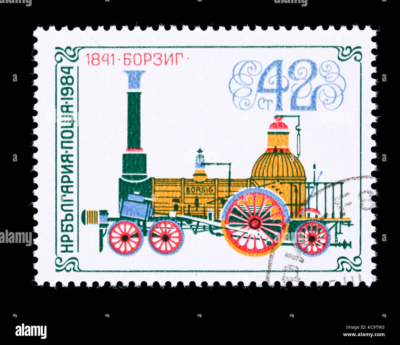 Postage stamp from Bulgaria depicting Hedley's Puffing Billy steam ...