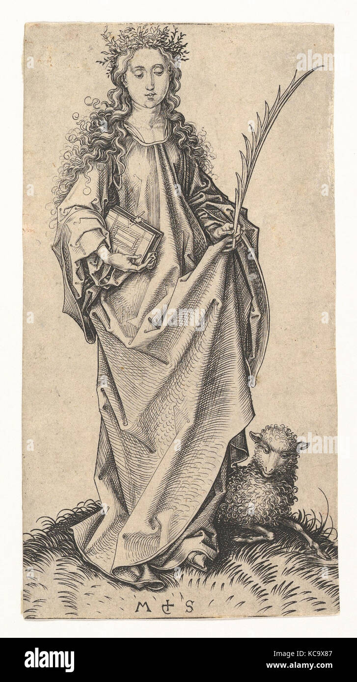 St. Agnes, 15th century, Engraving, Prints, Martin Schongauer (German ...