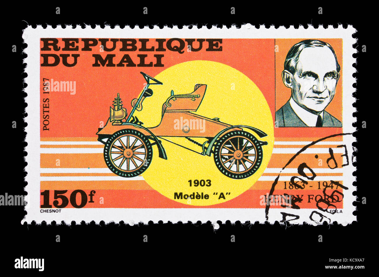 Postage stamp from Mali depicting Henry Ford and a 1903 Ford Model A ...