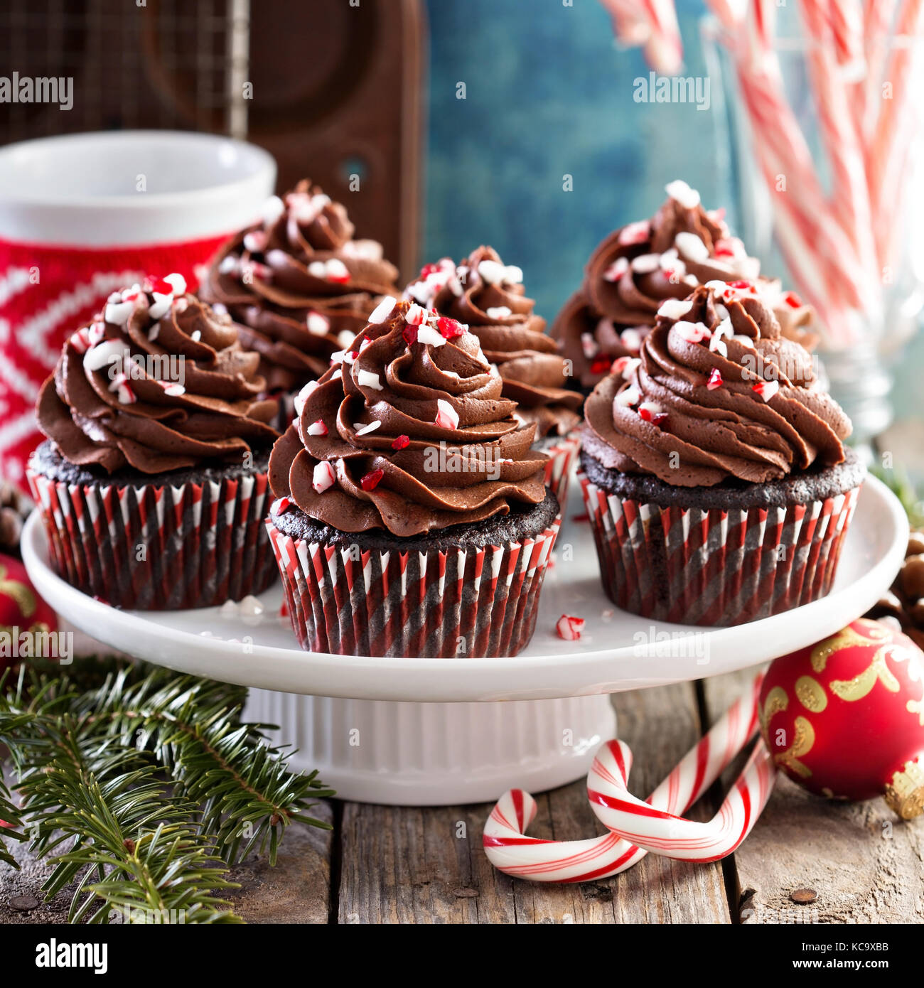 Christmas chocolate peppermint cupcakes Stock Photo - Alamy