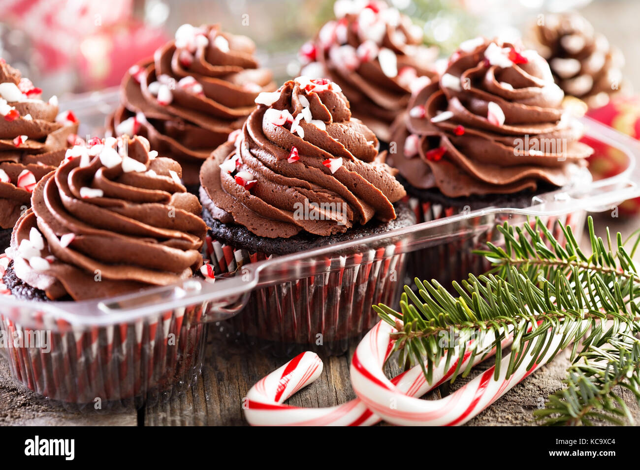 Christmas chocolate peppermint cupcakes Stock Photo - Alamy
