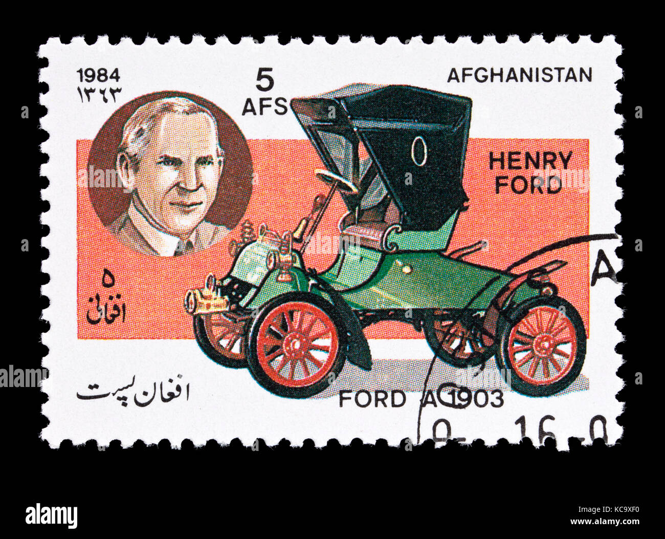 Postage stamp from Afghanistan depicting Henry Ford and a Ford Model A ...