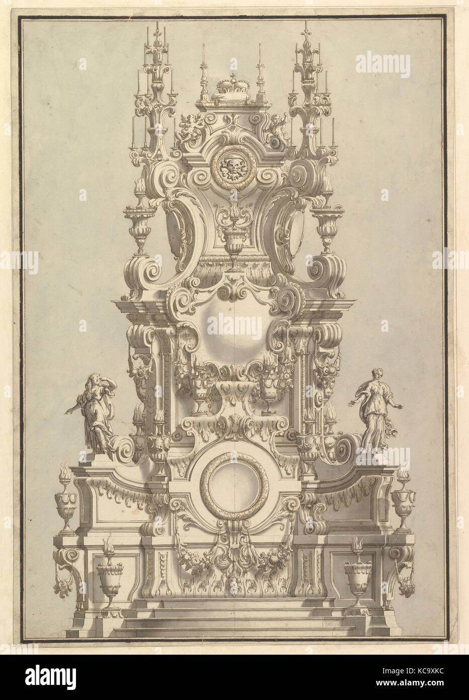 Elevation of a Catafalque, Surmounted by a Royal Crown, with Scull and ...