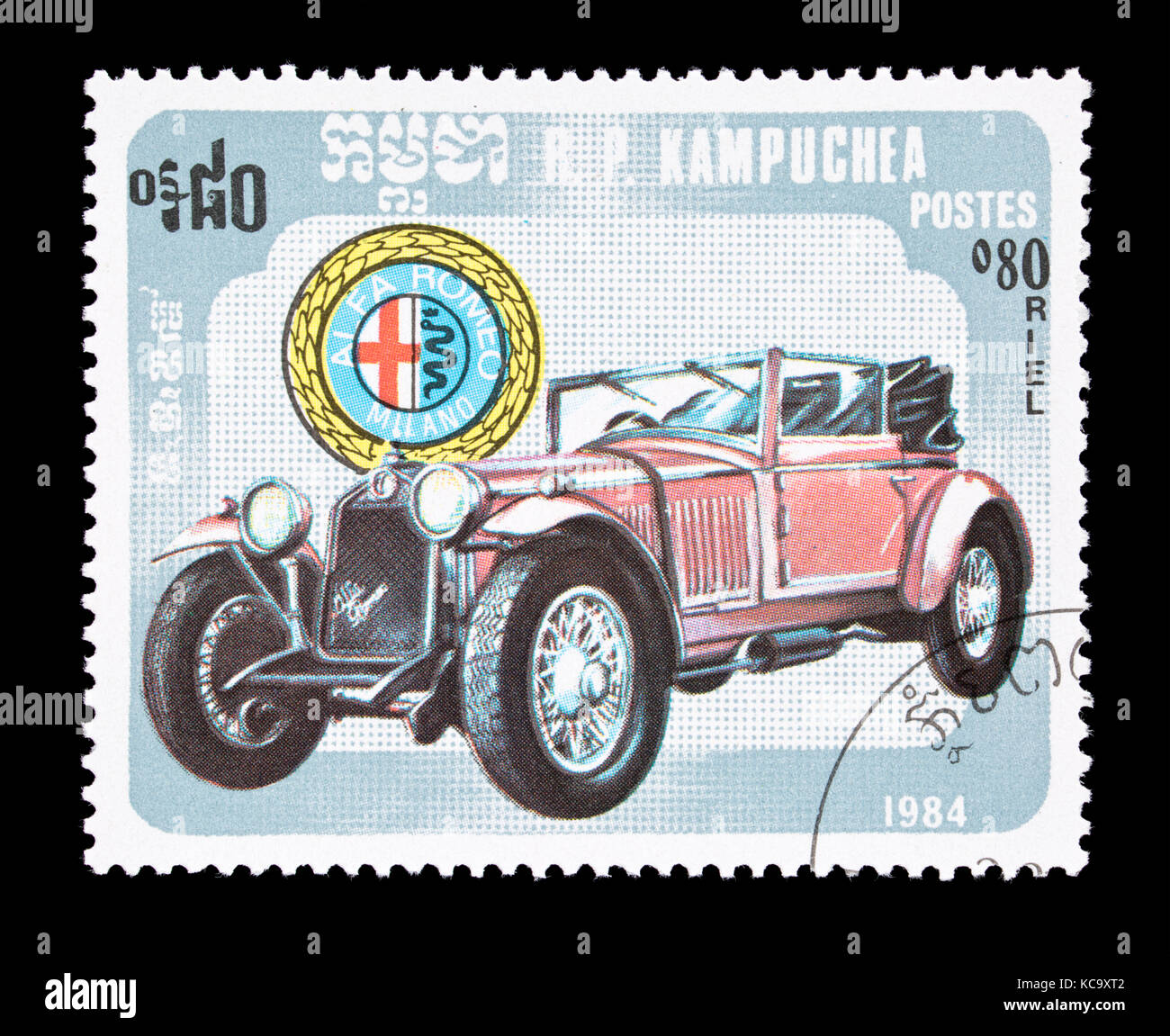 Postage stamp from Cambodia (Kampuchea) depicting an Alfa Romeo classic ...