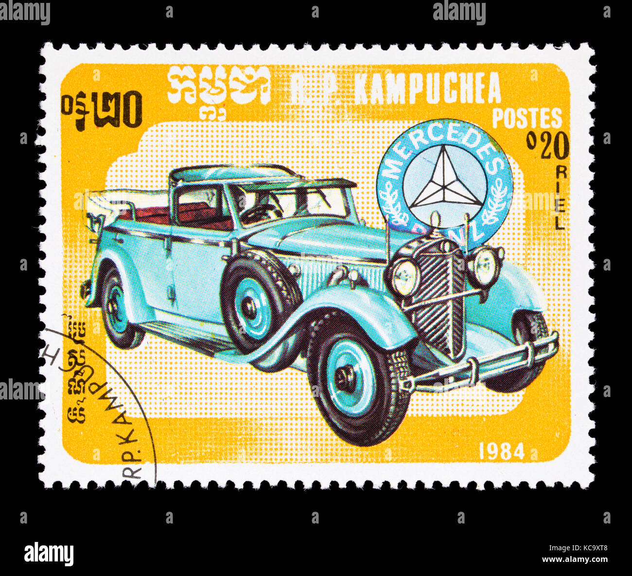 Postage stamp from Cambodia (Kampuchea) depicting a Mercedes Benz ...