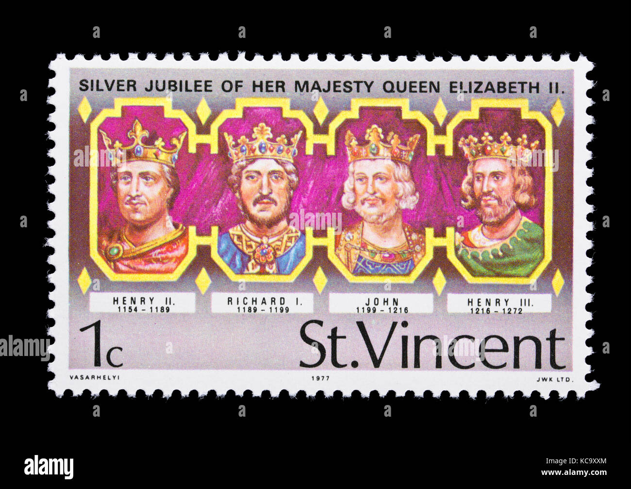 Postage stamp from Saint Vincent depicting British monarchs (Henry II ...