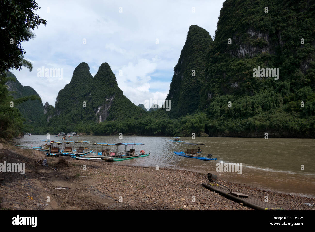 Beautiful Chinese natural landscape with karst hills, green mountains ...