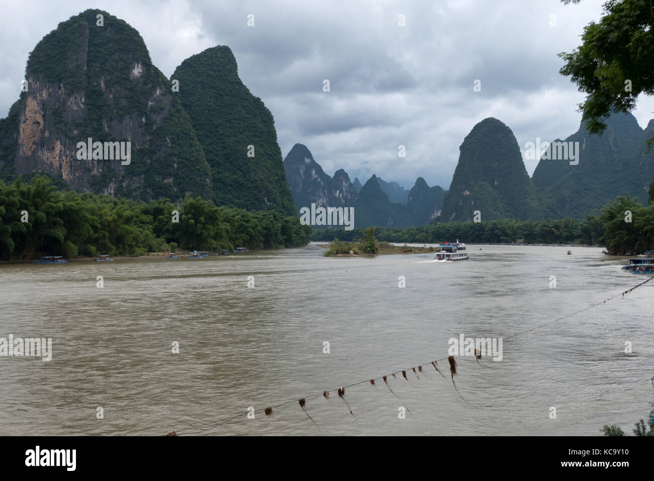 Beautiful Chinese natural landscape with karst hills, green mountains ...