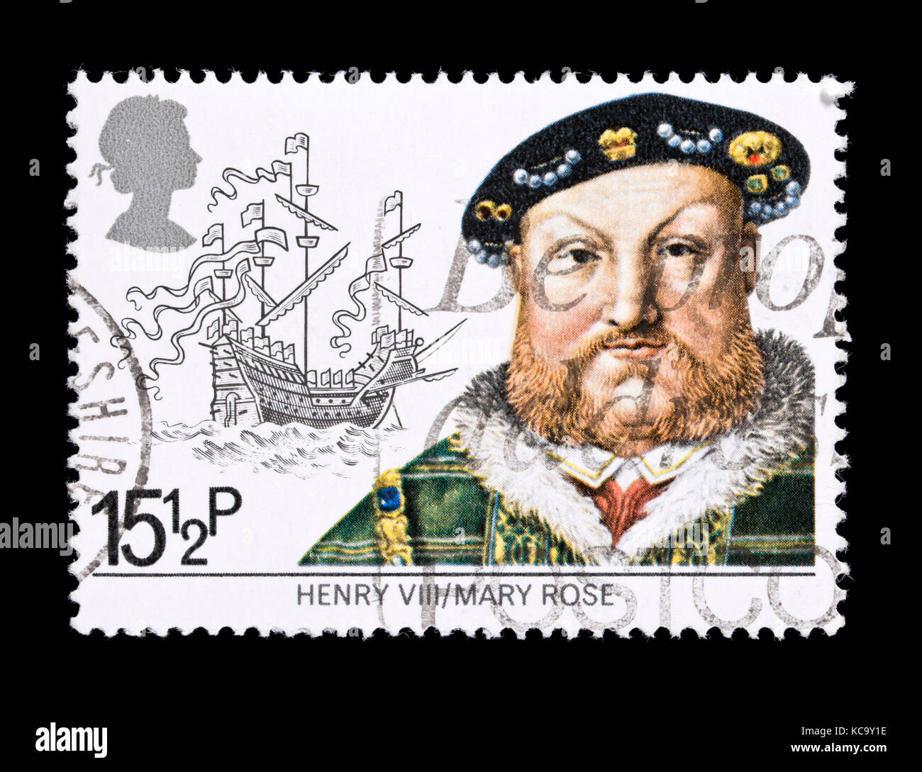 Postage stamp from Great Britain depicting Henry VIII and his flagship ...