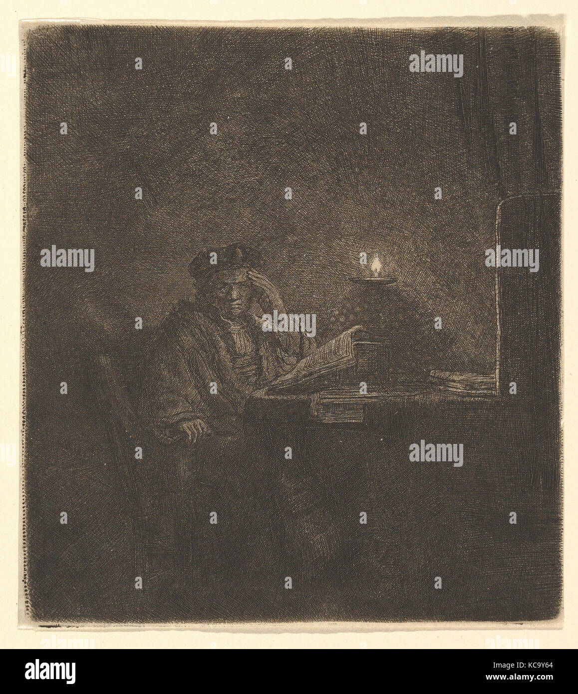 Student at a Table by Candlelight, Etching, Prints, Rembrandt ...