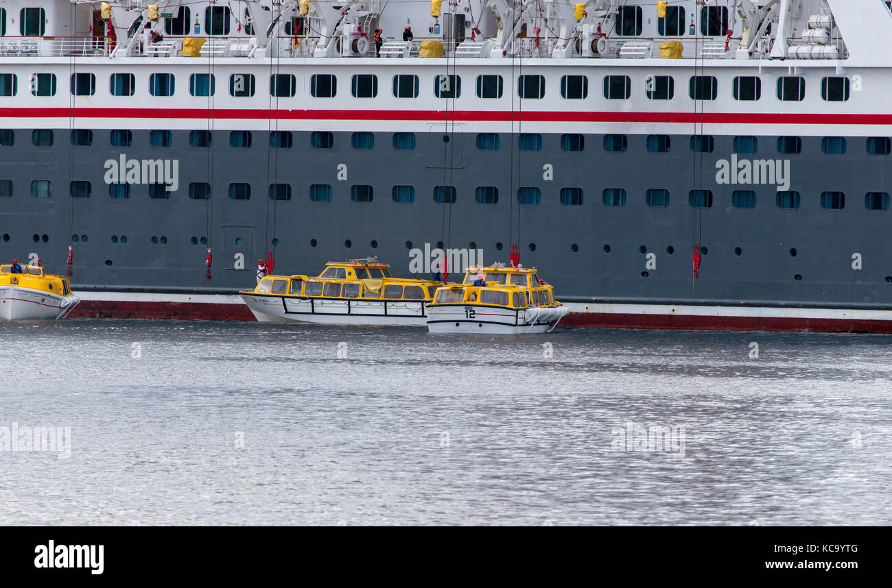 Ship's Lifeboats from the MS Balmoral Cruise Liner are lowered when in ...