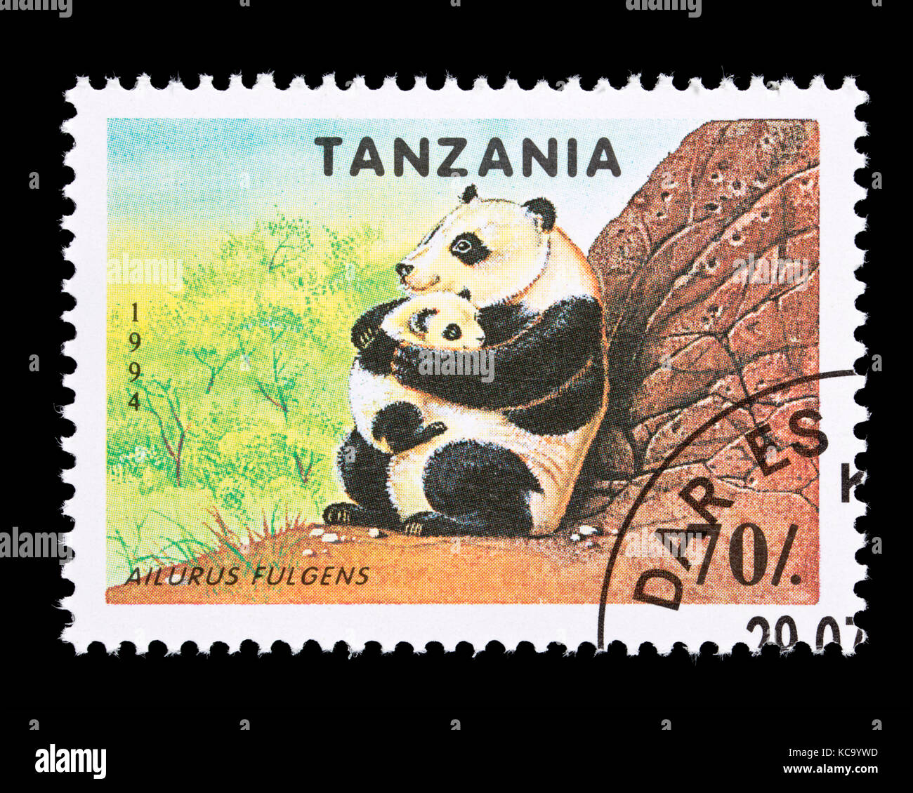 Postage stamp from Tanzania depicting a female panda bear with young ...