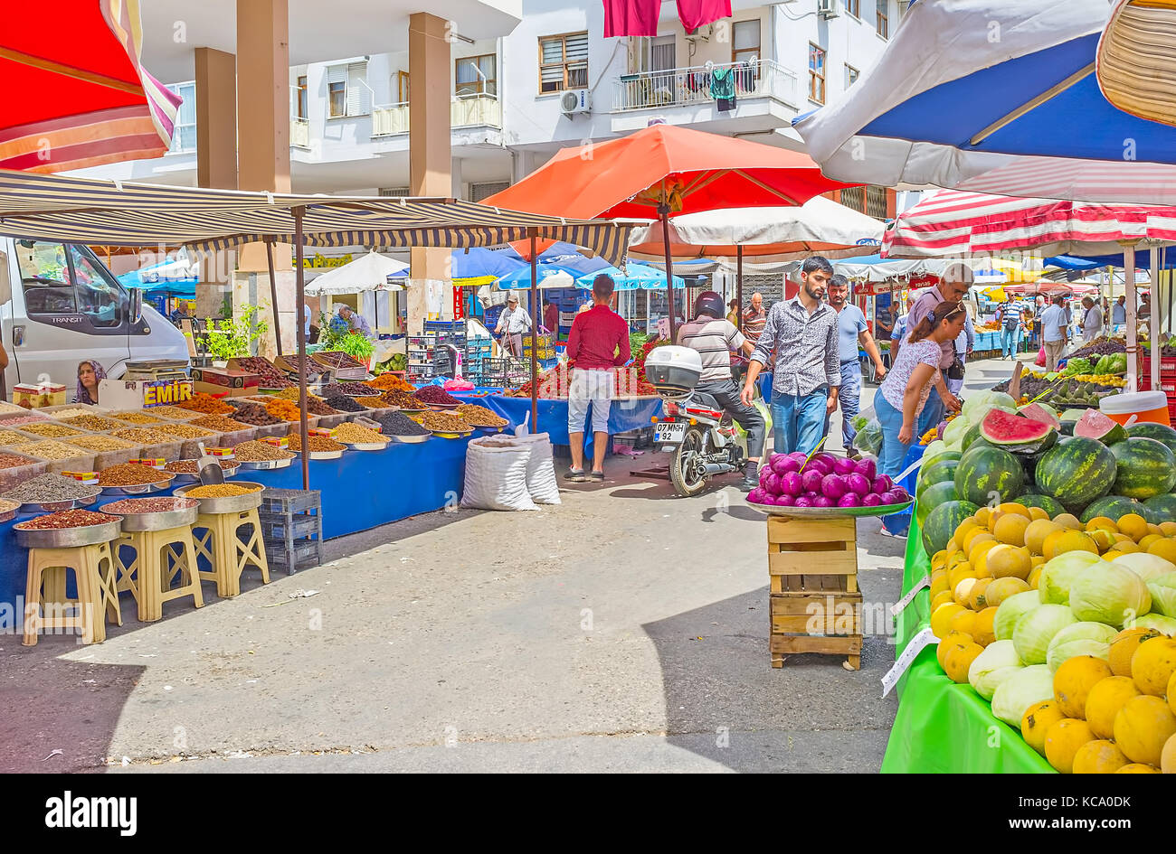 ANTALYA, TURKEY - MAY 12, 2017: The covered stalls of Friday market in ...
