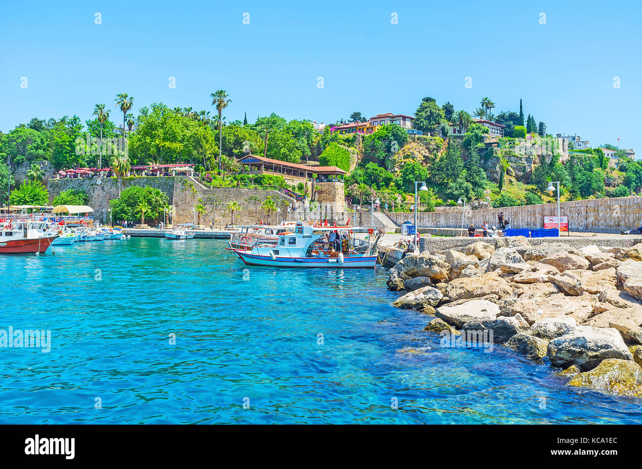 ANTALYA, TURKEY - MAY 12, 2017: The rocky coast of Antalya with ...